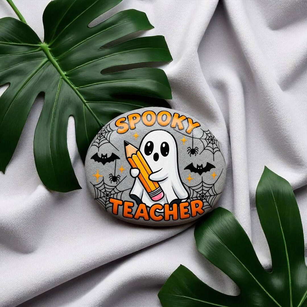 Spooky Teacher Pebble Art, Halloween Teacher Pebble Painting, Ghost Art ...