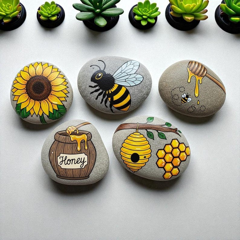 Bee and Nature Painted Rock Set, Hand Painted Honeybee, Hive ...