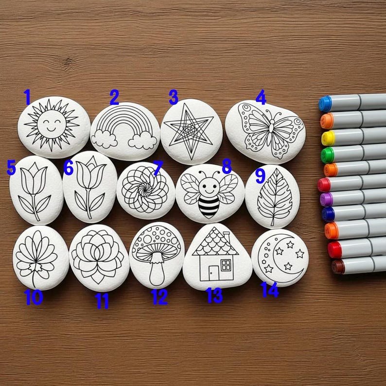 Educational Coloring Rock Set, Coloring Stones for Kids and Adults ...