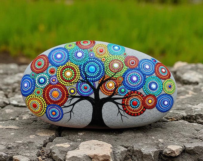 SET of 2 Mini Tree of Life Rocks, Dot Art Painted Stone, Friends Charm ...