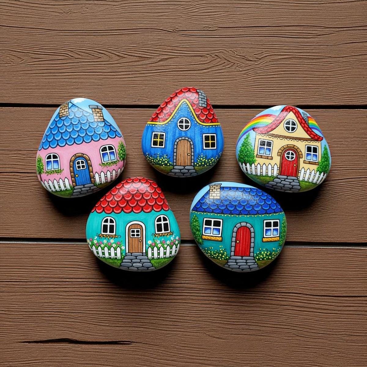 Stone Painted Fairy Houses, Rock Painted Fairy Crafts, Fairy House ...