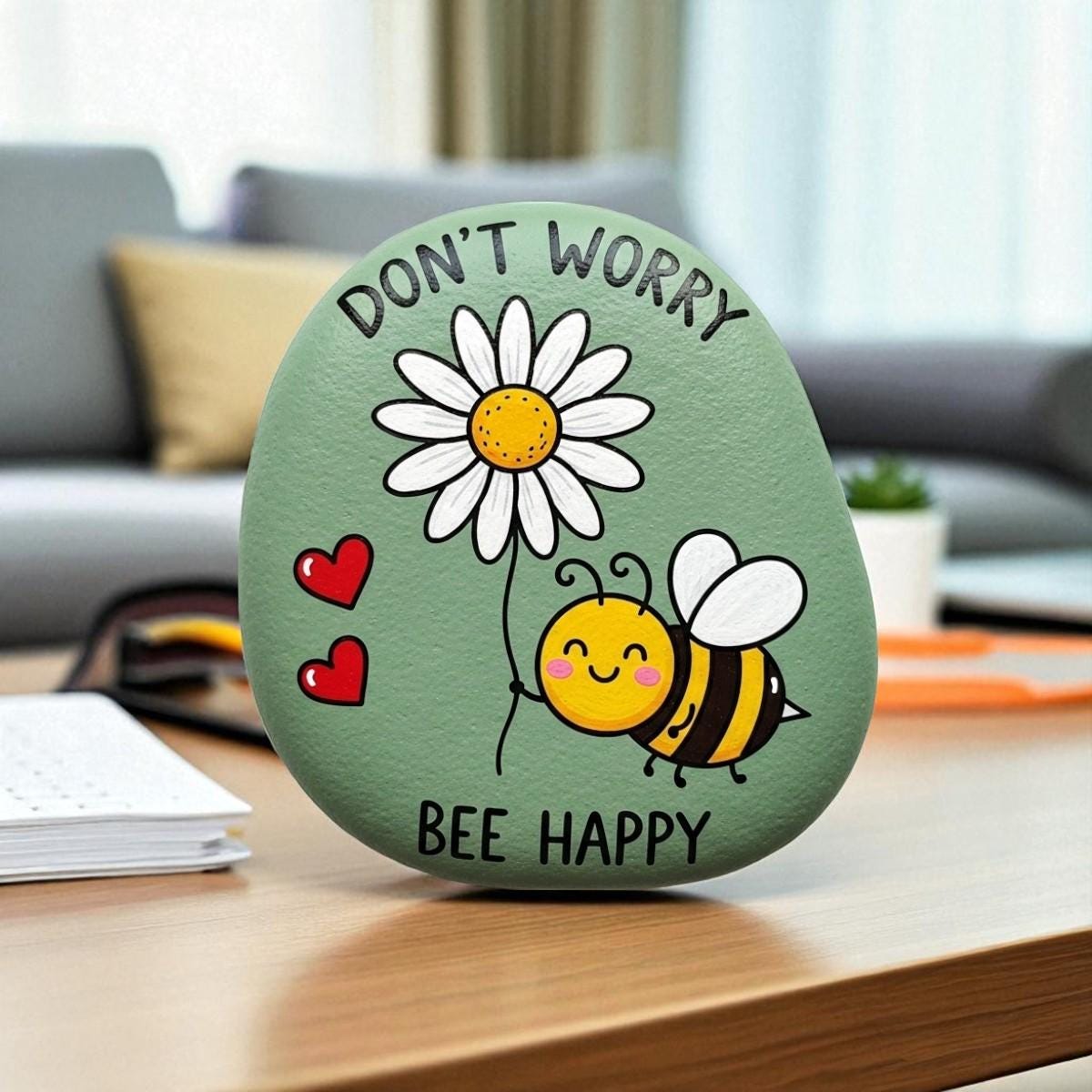 Don't Worry Bee Happy Painted Rock, Bee Kind Motivational Rock, Hand ...