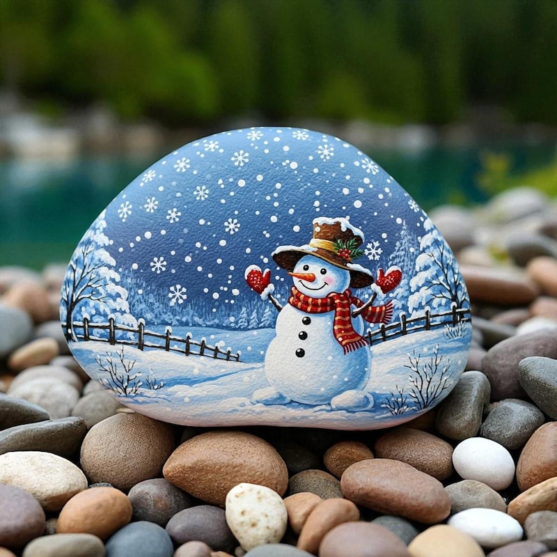 Painted Snowman Rocks - Etsy