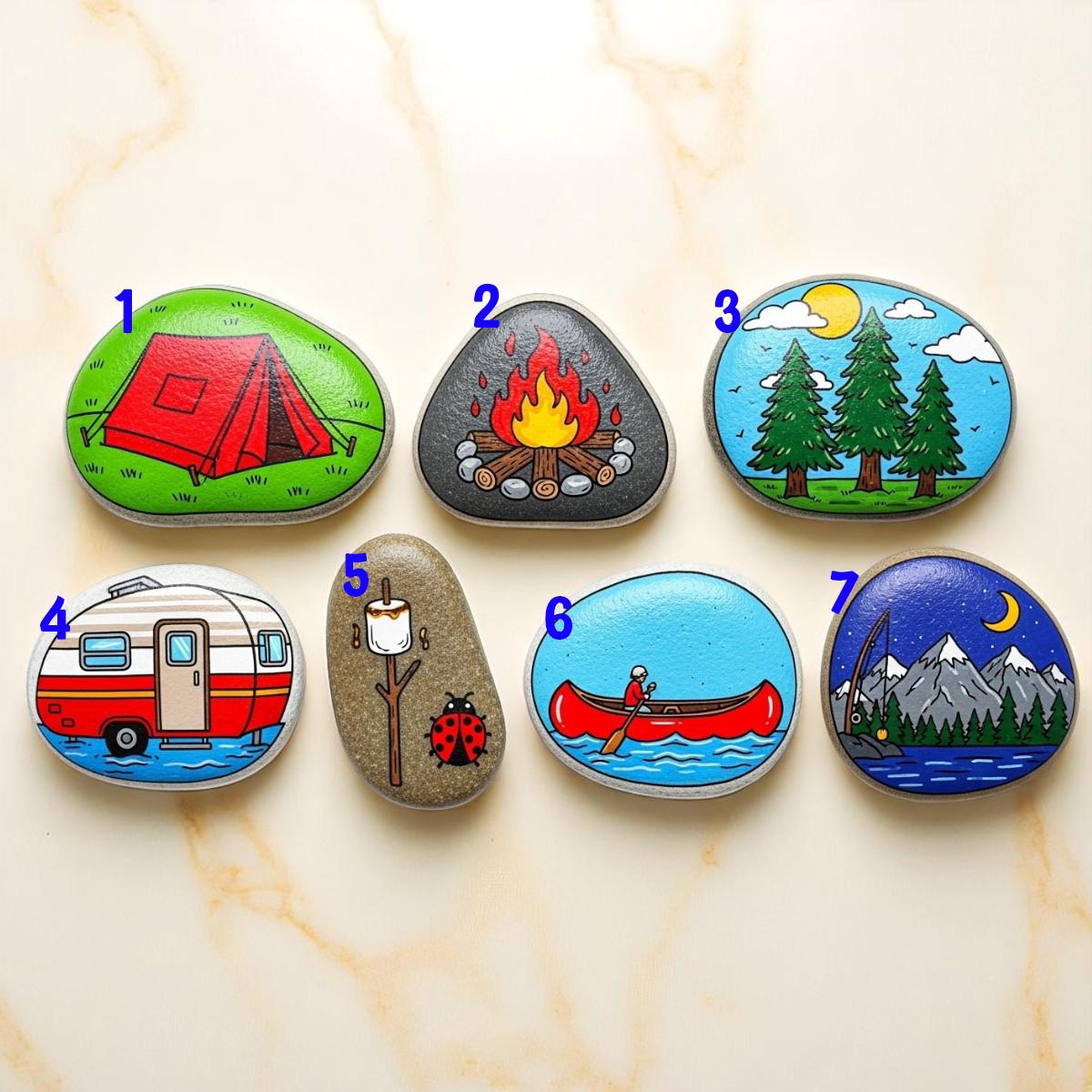 Camping Painting Stones Set, Hand Painted Rocks for Outdoor Adventure ...