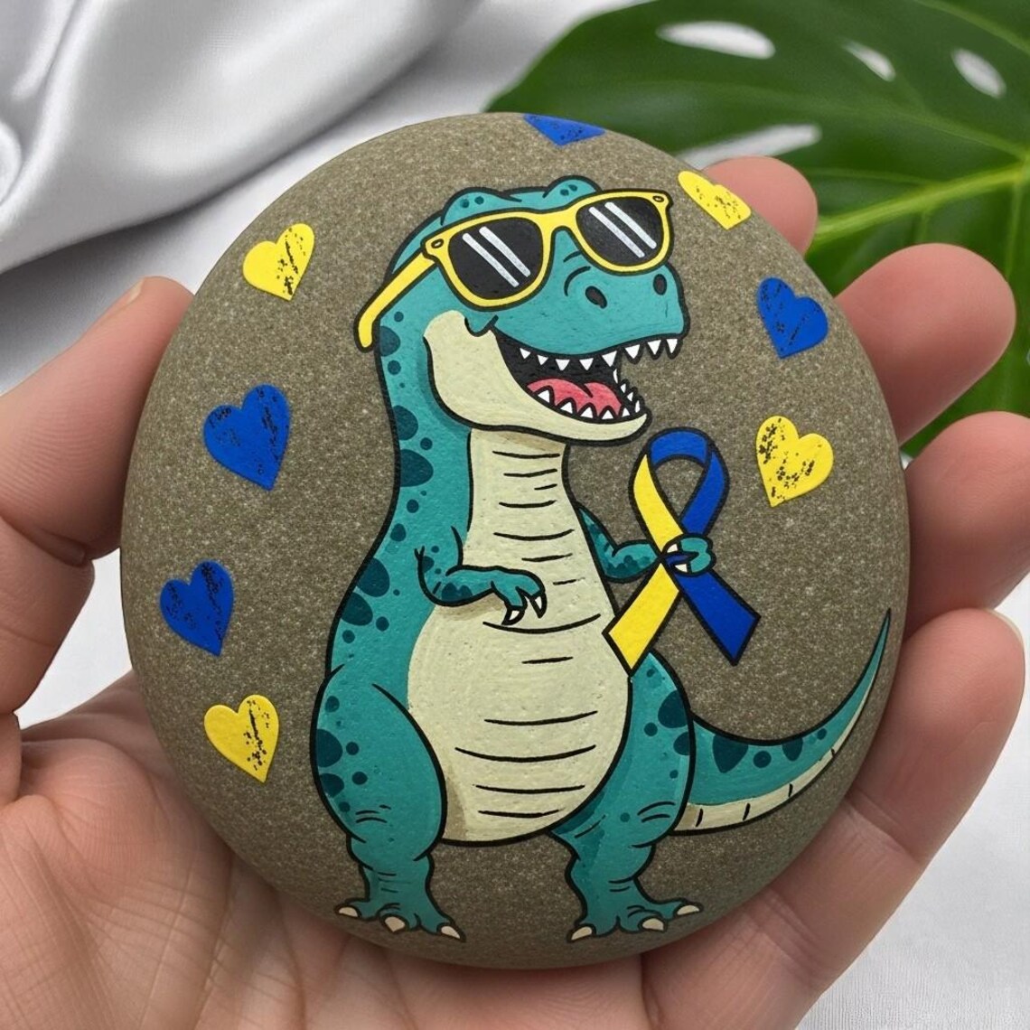 T-rex World Down Syndrome Day Awareness Pebble Painting, Down Syndrome ...