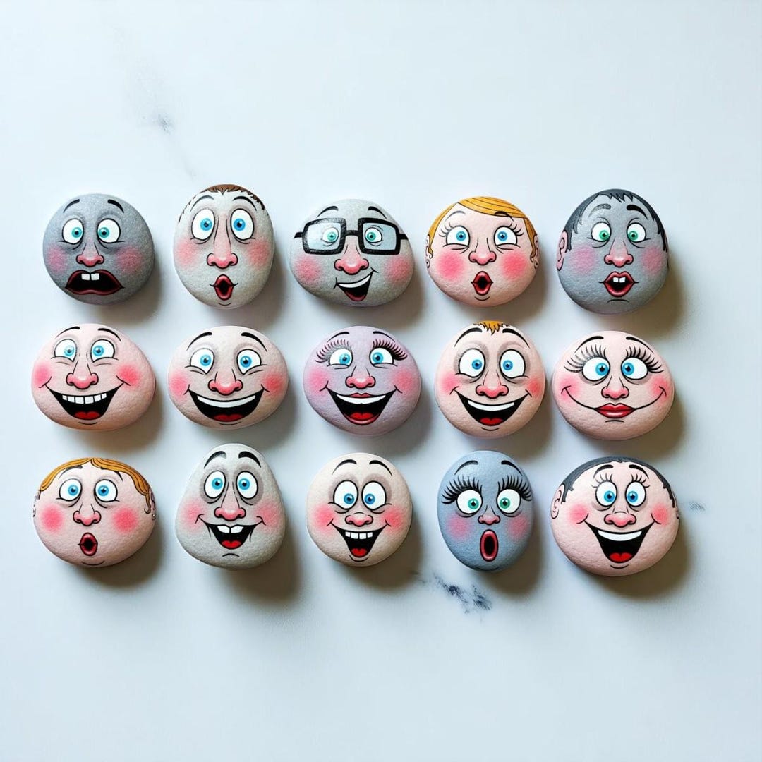 Emotion Faces Painted Rock Set, Educational Emotion Stones for Kids ...