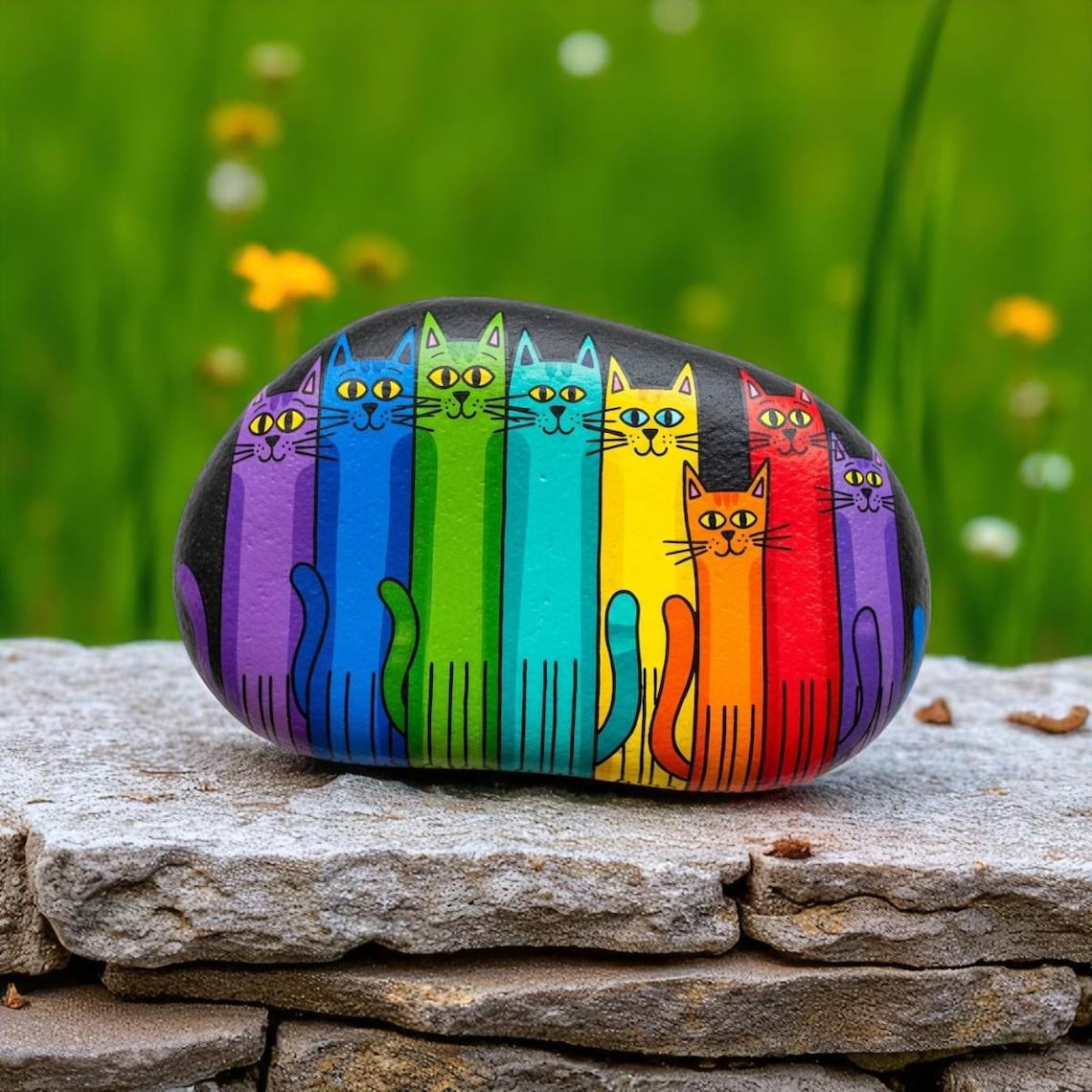 LGBT Cats Painted Rocks, Rainbow Cat Rock Painting, Colorful Cat Lover ...