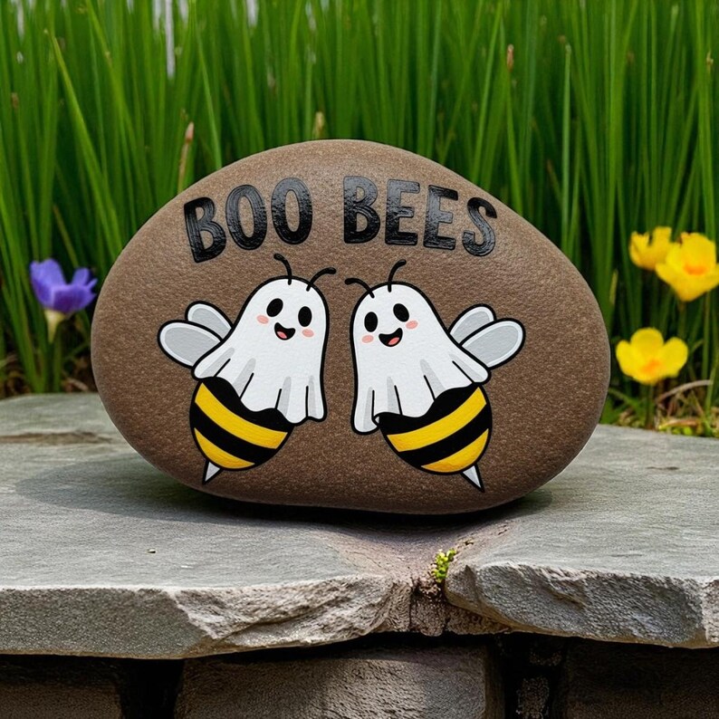 Funny Boo Bees Painted Rock, Boo Bees Painting Rocks, Hand Painted ...