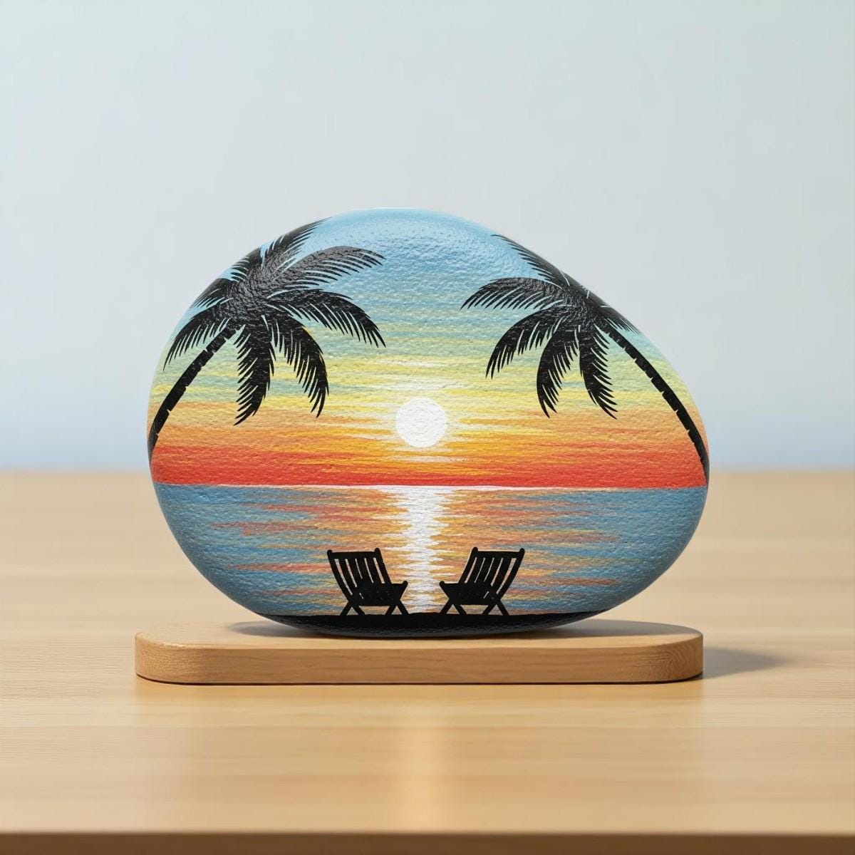 Sunset Beach Painted Rock Art, Hand Painted Coastal Decor, Sunset Beach ...