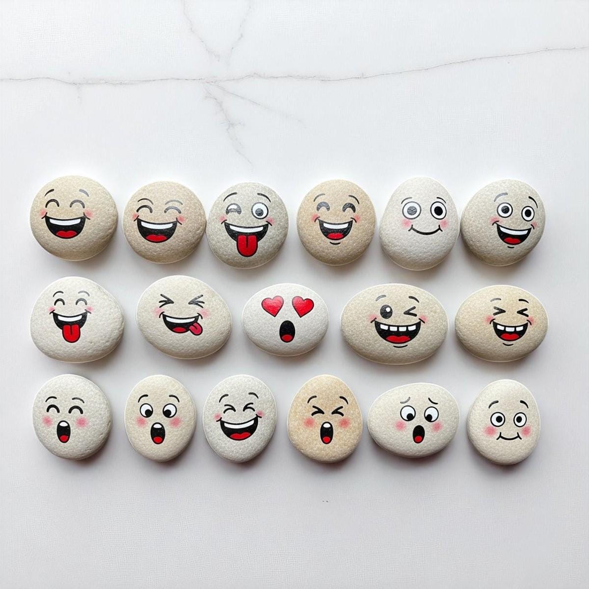 Custom Set of Funny Painted Rock Faces, Emotion Rock Art, Hand Painted ...