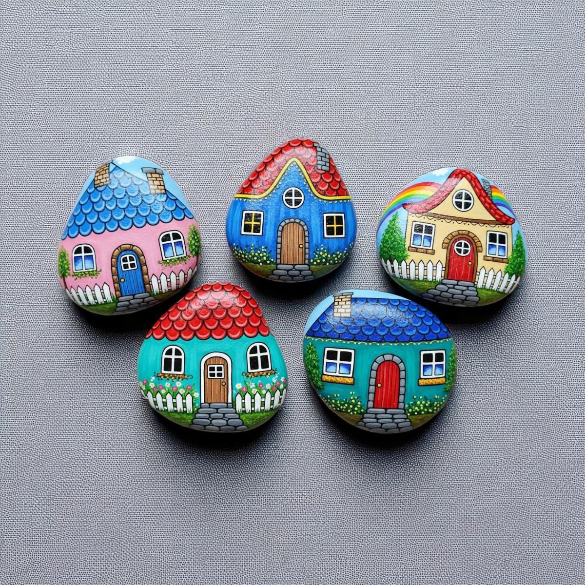 Stone Painted Fairy Houses, Rock Painted Fairy Crafts, Fairy House ...