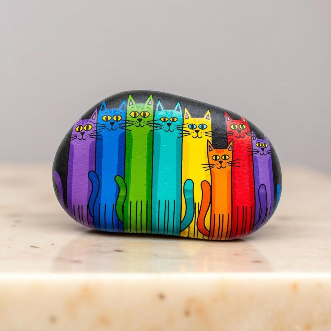 LGBT Cats Painted Rocks, Rainbow Cat Rock Painting, Colorful Cat Lover ...