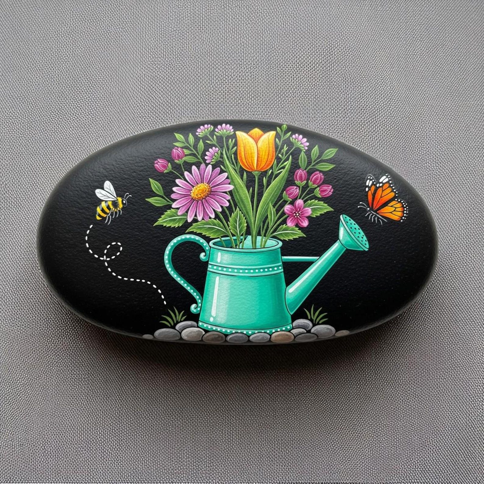 Hand Painted Garden Rock, Spring Decor Stone, Colorful Hand Painted ...