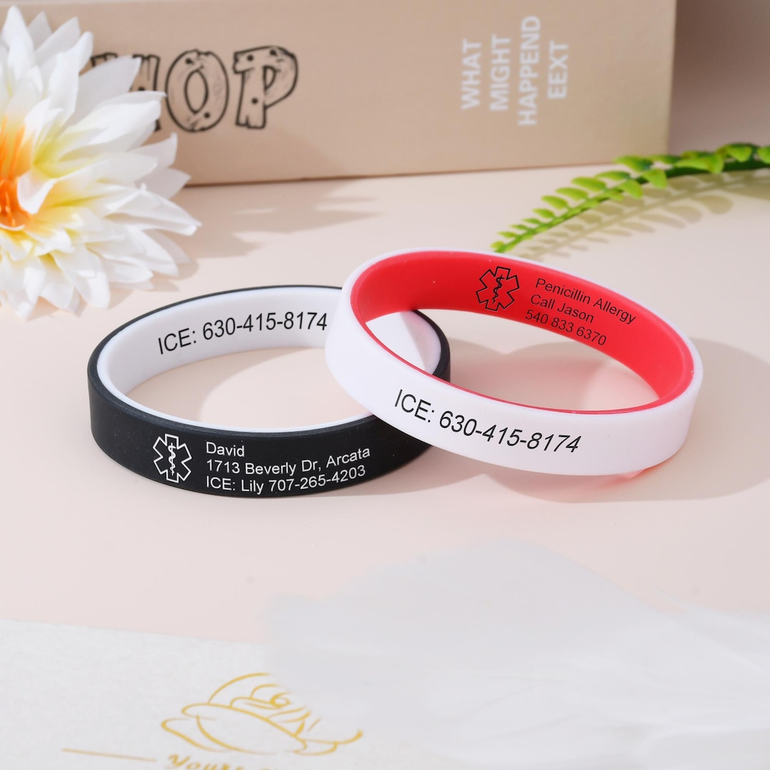 Custom Silicone Medical Alert Bracelet, Double Layer Medical ID ...
