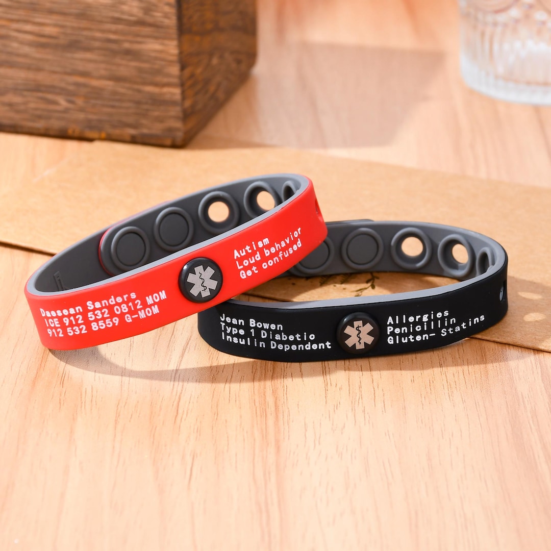 Adjustable Silicone Medic Alert Bracelet, Thickened Medical ID Bracelet ...