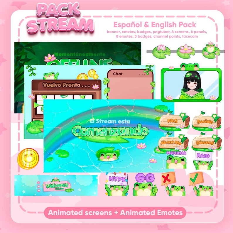 Streamer Pack Cute Frog Emotes, Banners,panels, Badges, Starting Soon ...