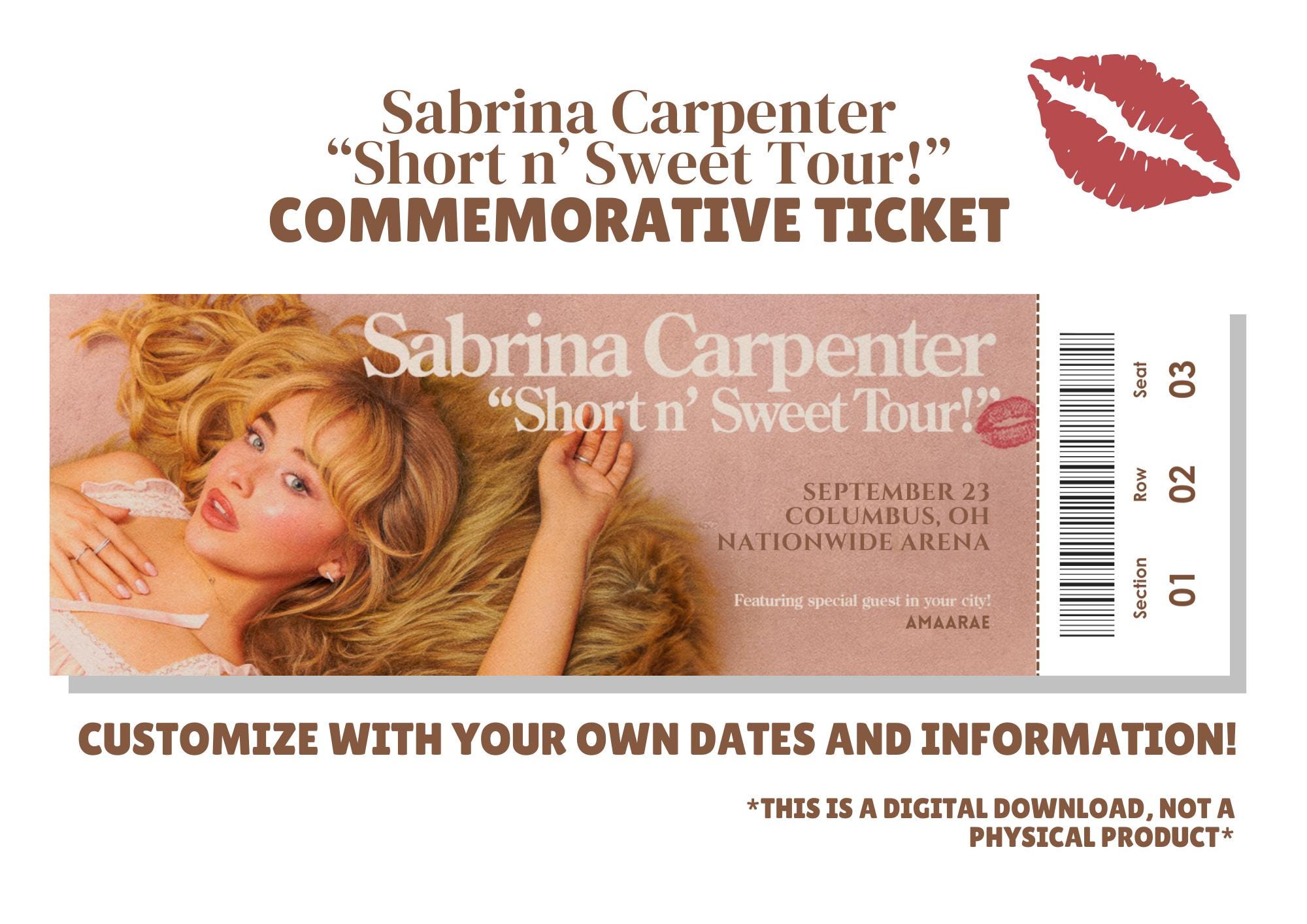 Sabrina Carpenter Short N' Sweet Tour Commemorative Concert Ticket and Surprise Card ...