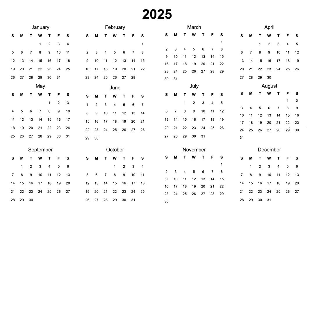 2025 Calendar PNG, SVG, JPEG, Transparent Background, - Etsy