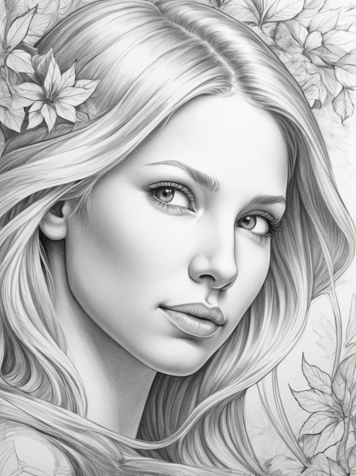 Beautiful Women, 50 Coloring Pages, Grayscale Coloring Book, Pretty ...