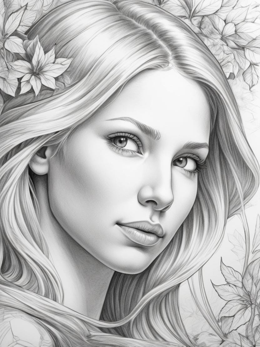 Beautiful Women, 50 Coloring Pages, Grayscale Coloring Book, Pretty ...