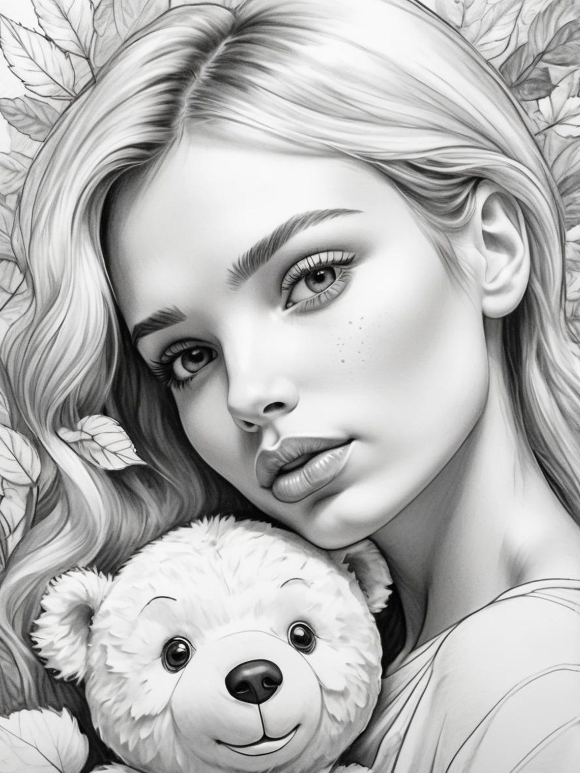 Beautiful Women, 50 Coloring Pages, Grayscale Coloring Book, Pretty ...