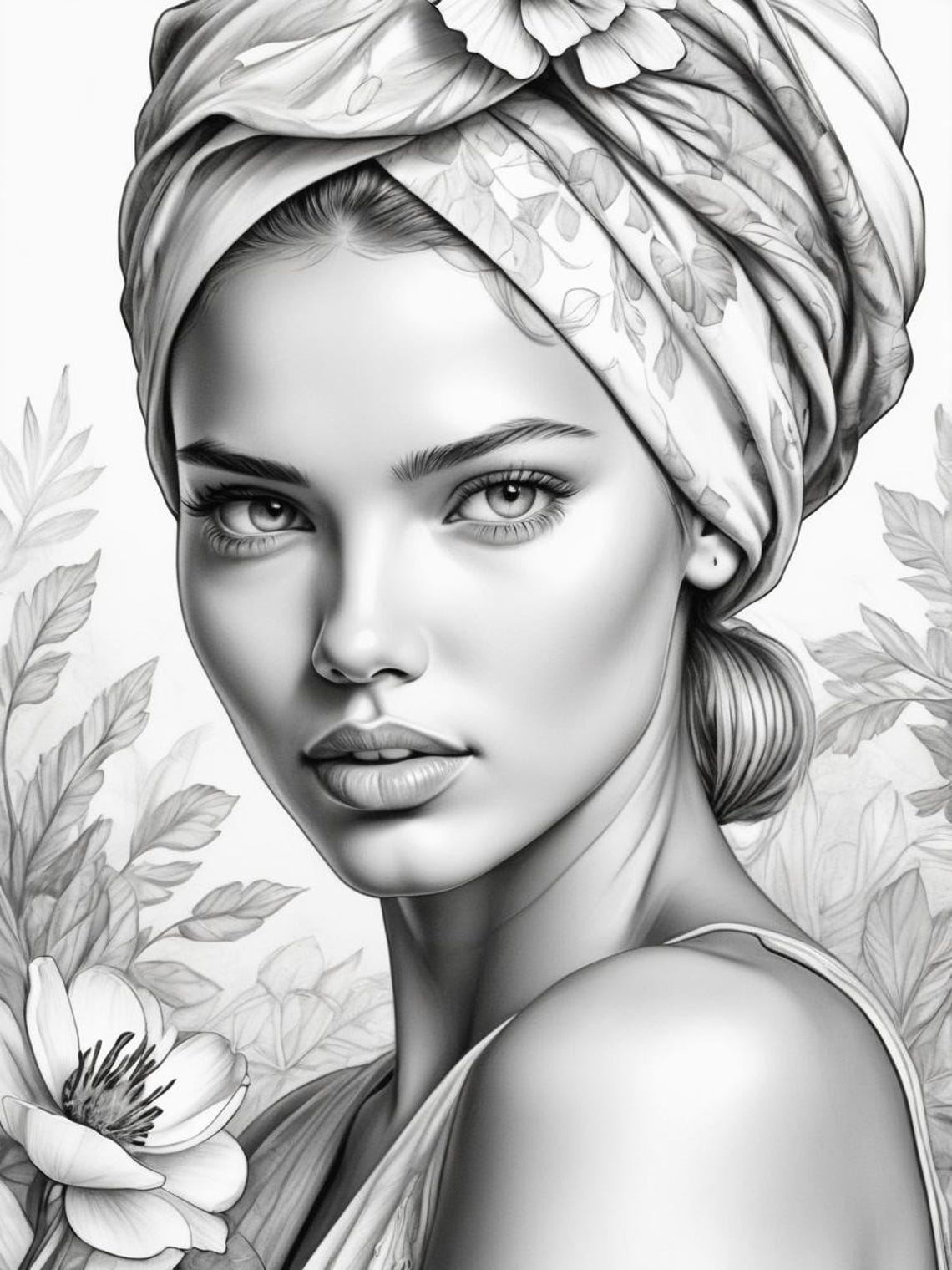 Beautiful Women, 50 Coloring Pages, Grayscale Coloring Book, Pretty ...