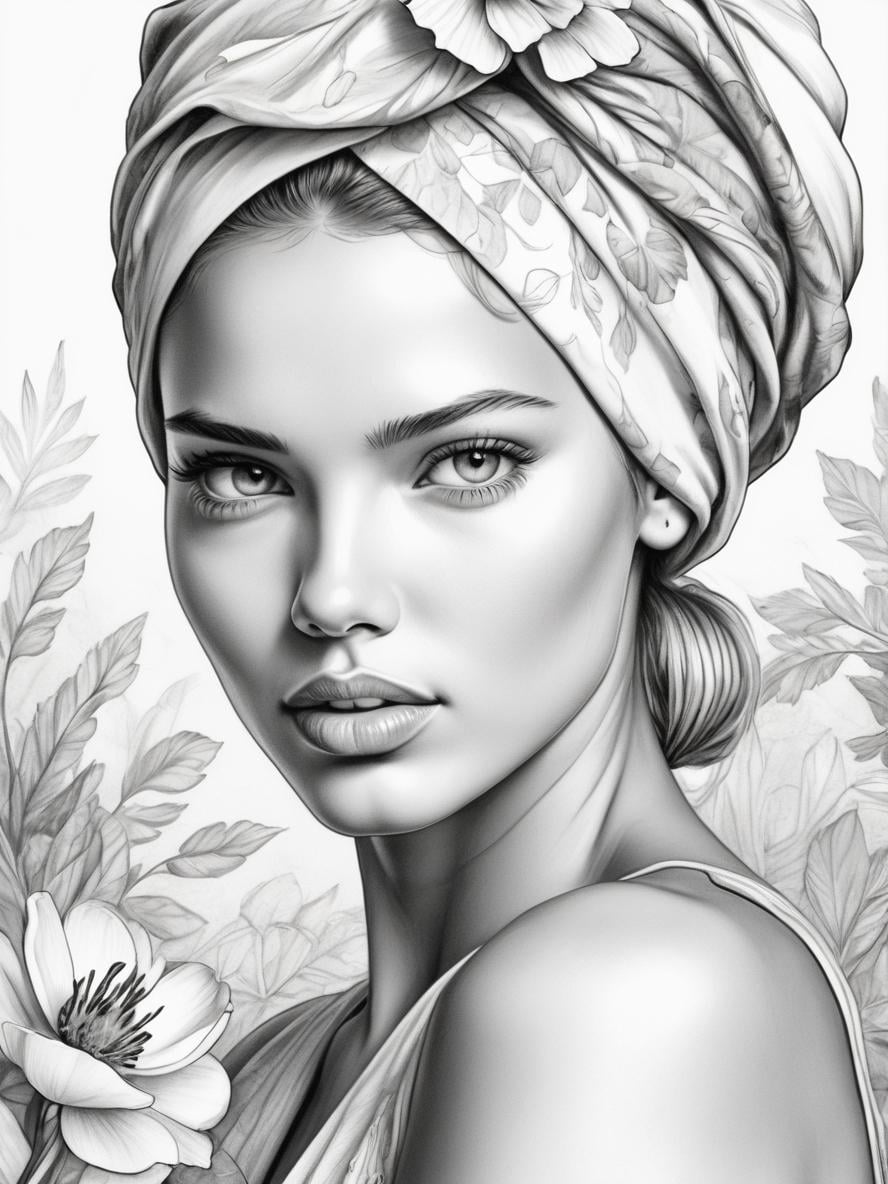 Beautiful Women, 50 Coloring Pages, Grayscale Coloring Book, Pretty ...