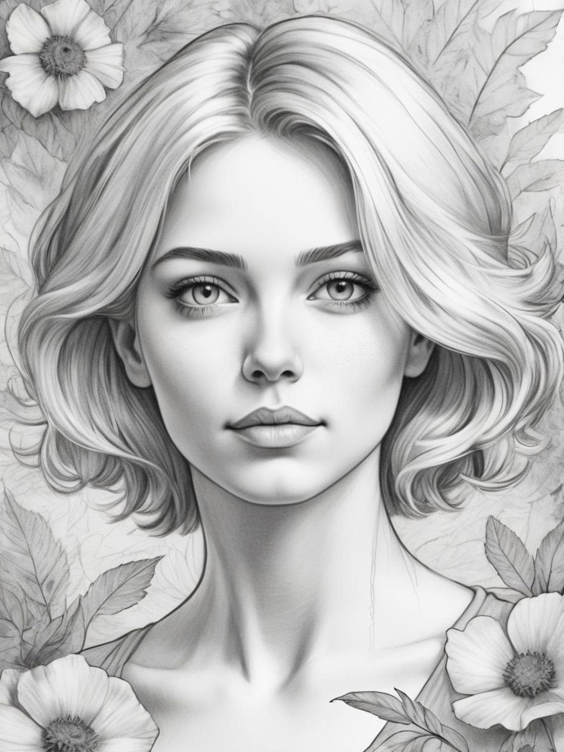 Beautiful Women, 50 Coloring Pages, Grayscale Coloring Book, Pretty ...