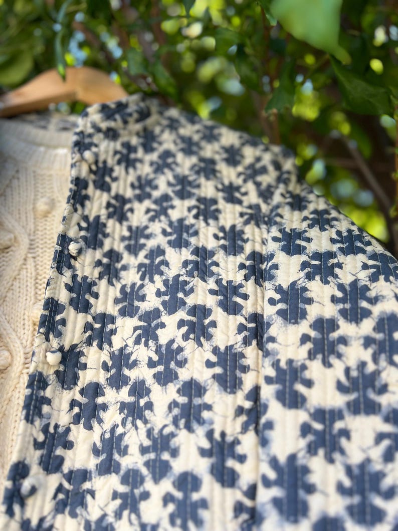 Long White Gray Motif Block Print Quilted Reversible Handmade Jacket - Etsy