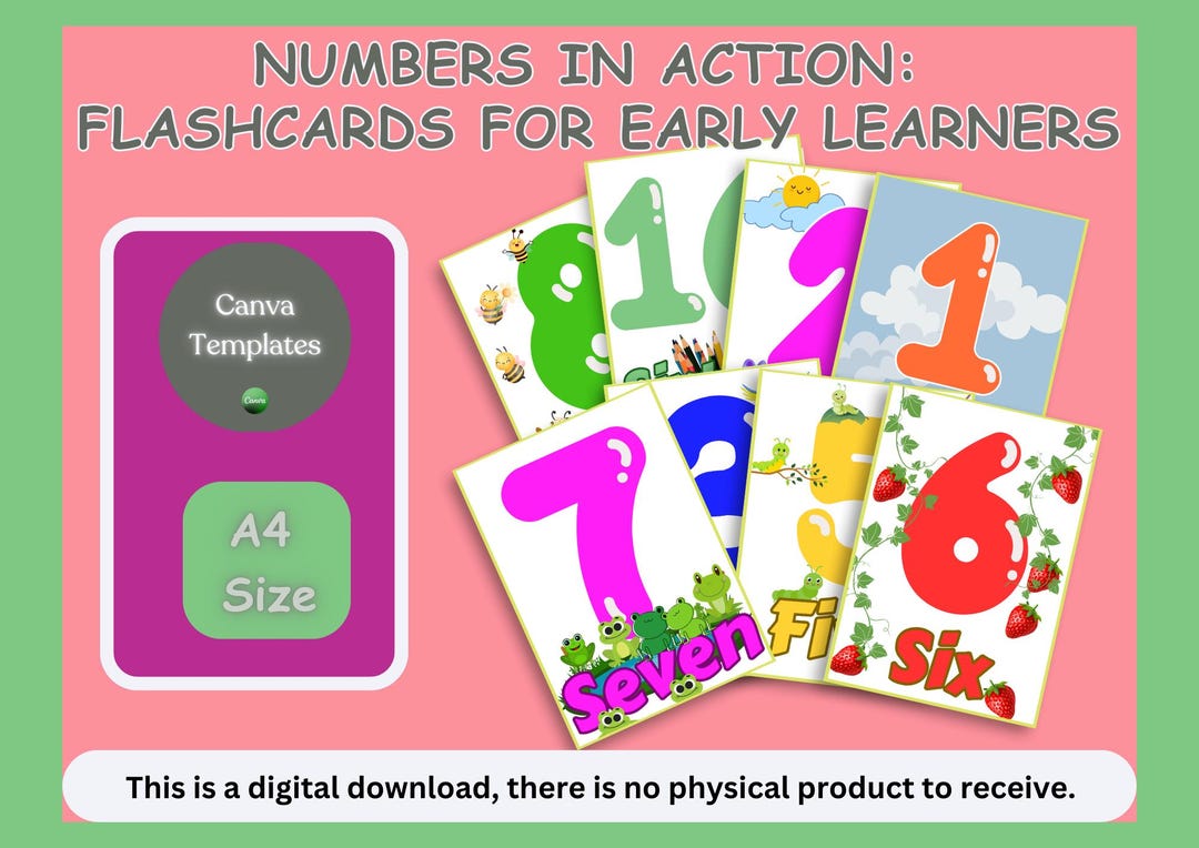 Numbers in Action: Flashcards for Early Learners Canva Templates (ages ...