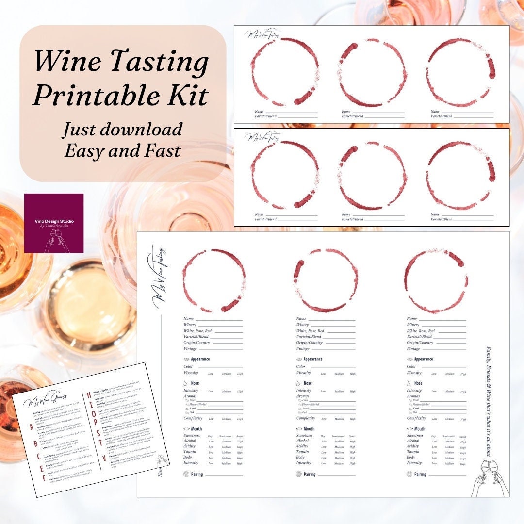 Complete Printable Wine Tasting Score Card Set. Wine Tasting Scorecard ...