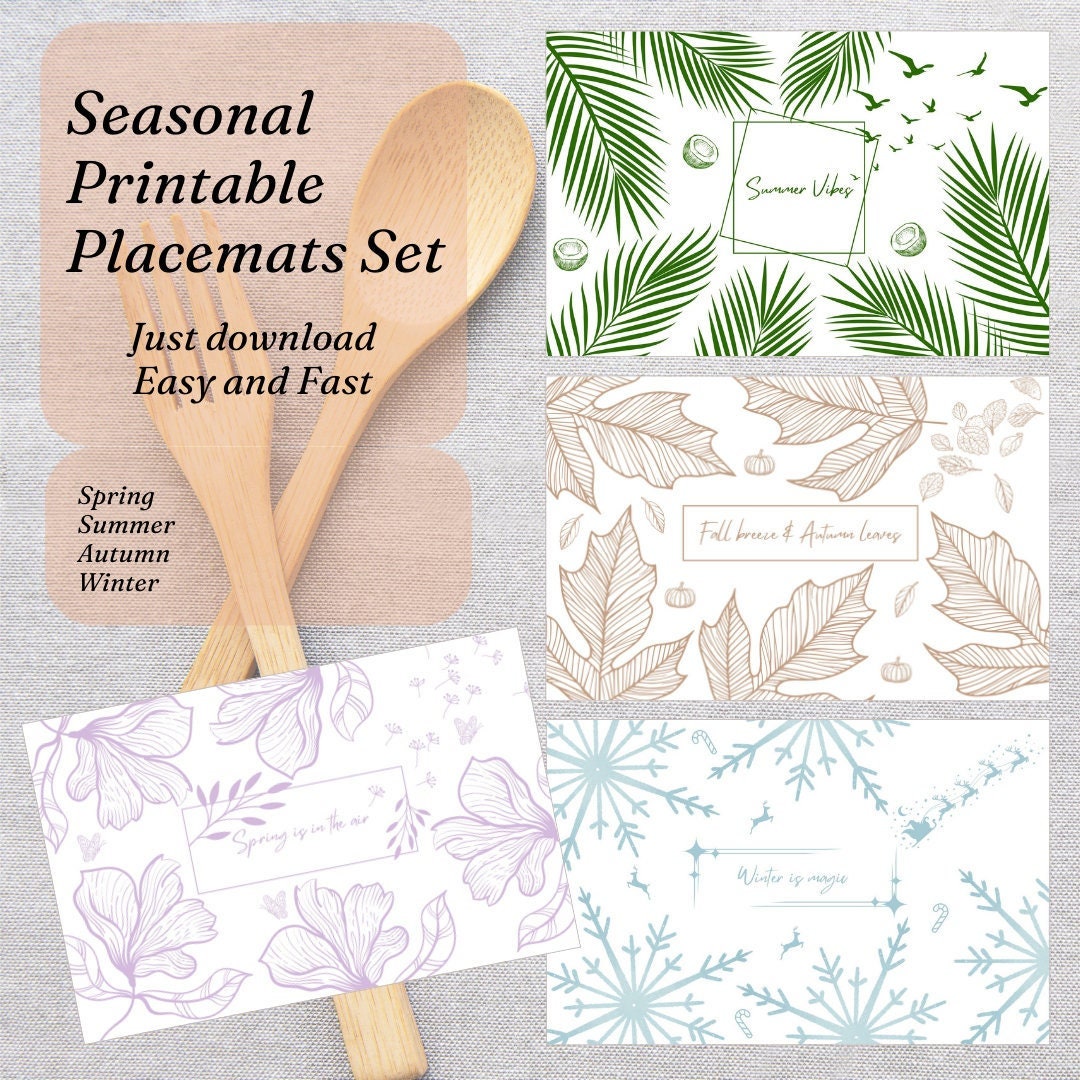Seasonal Printable Placemats Set. Digital, Spring, Summer, Autumn, Fall ...