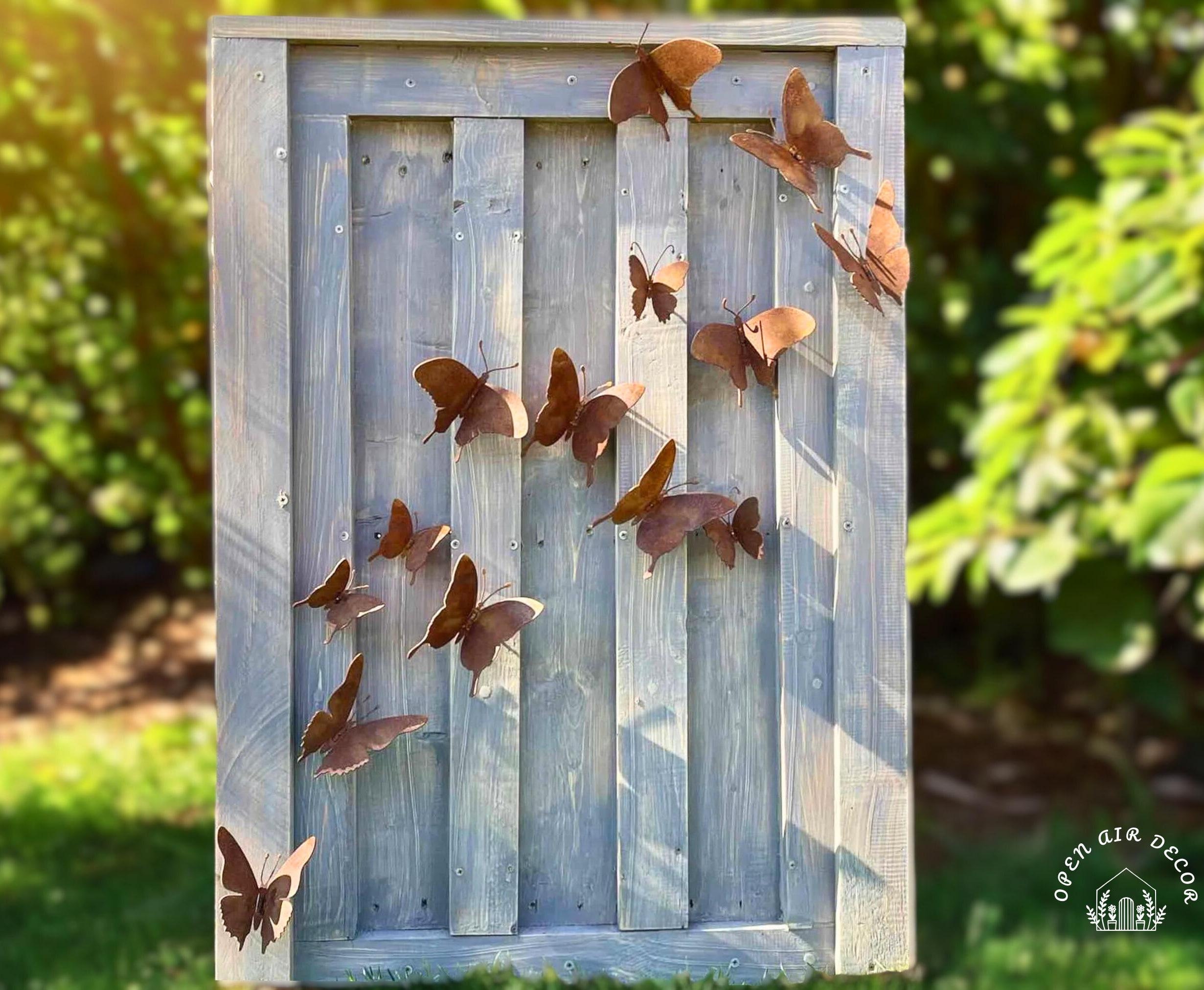 Rustic Butterfly Outdoor Fence Decor | Rusty Metal Backyard Wall ...