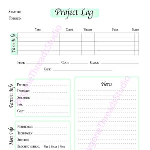 Knitting Project Tracker Template PDF Digital Download Printable ...