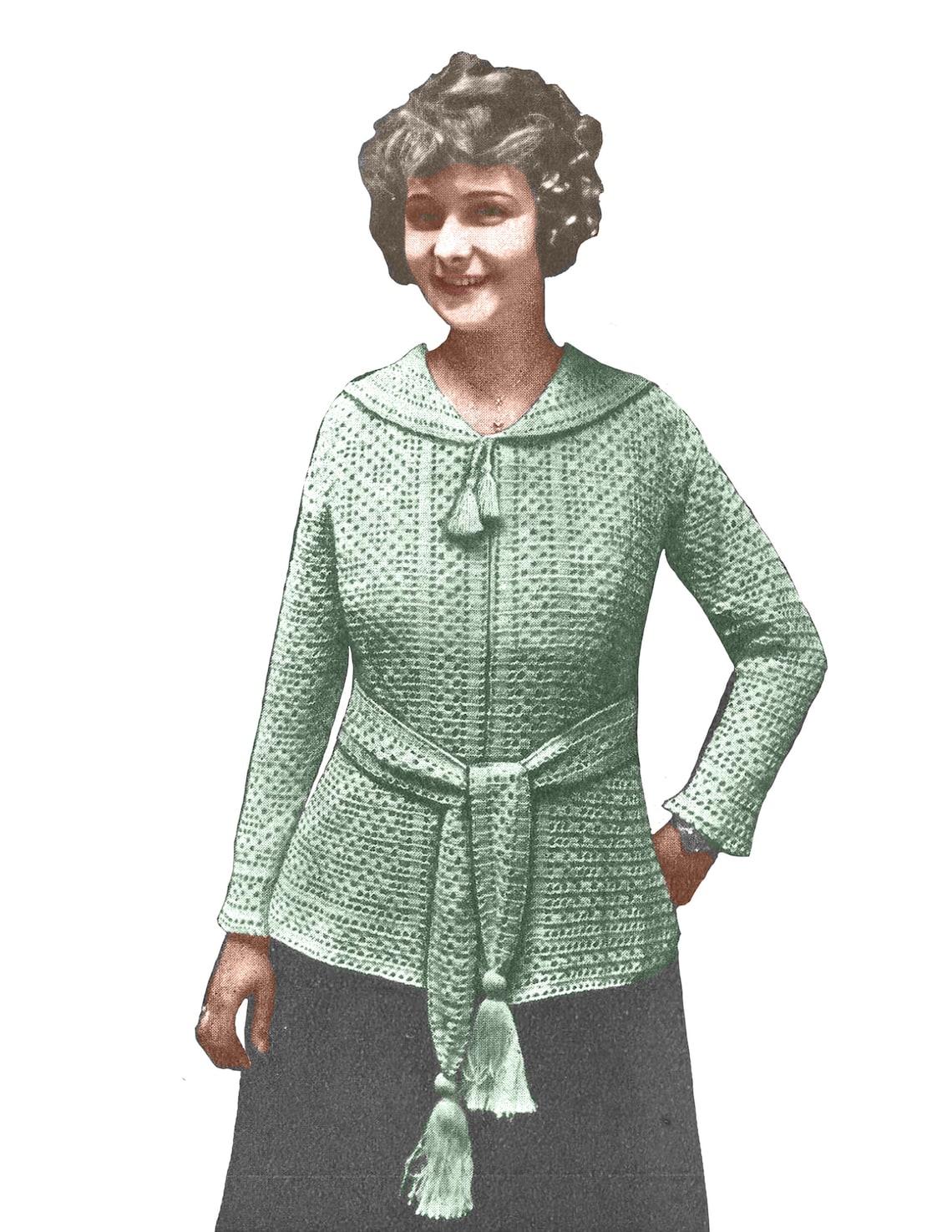 Vintage Filet Crochet Sweater Pattern - 1910s 1920s Women's Belted ...