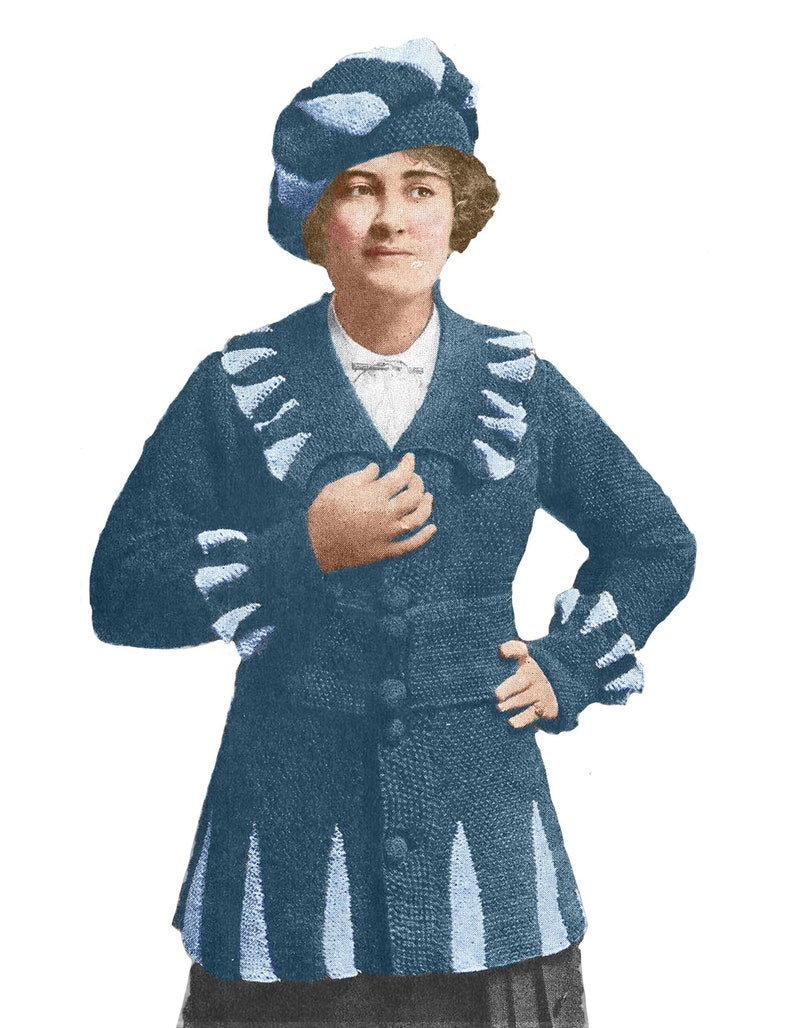 Vintage Sweater Knitting Pattern With Hat - 1910s 1920s Women's ...