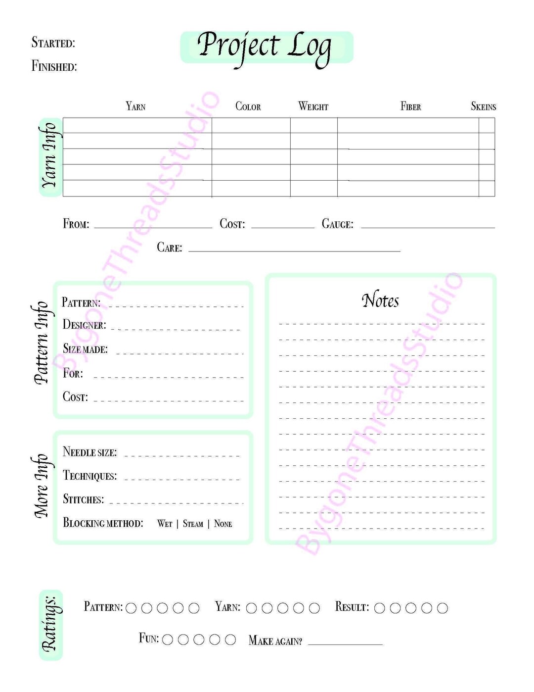 Knitting Project Tracker Template PDF Digital Download Printable ...