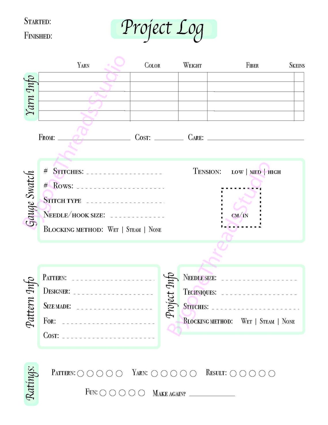 Knitting Project Tracker Template PDF Digital Download Printable ...