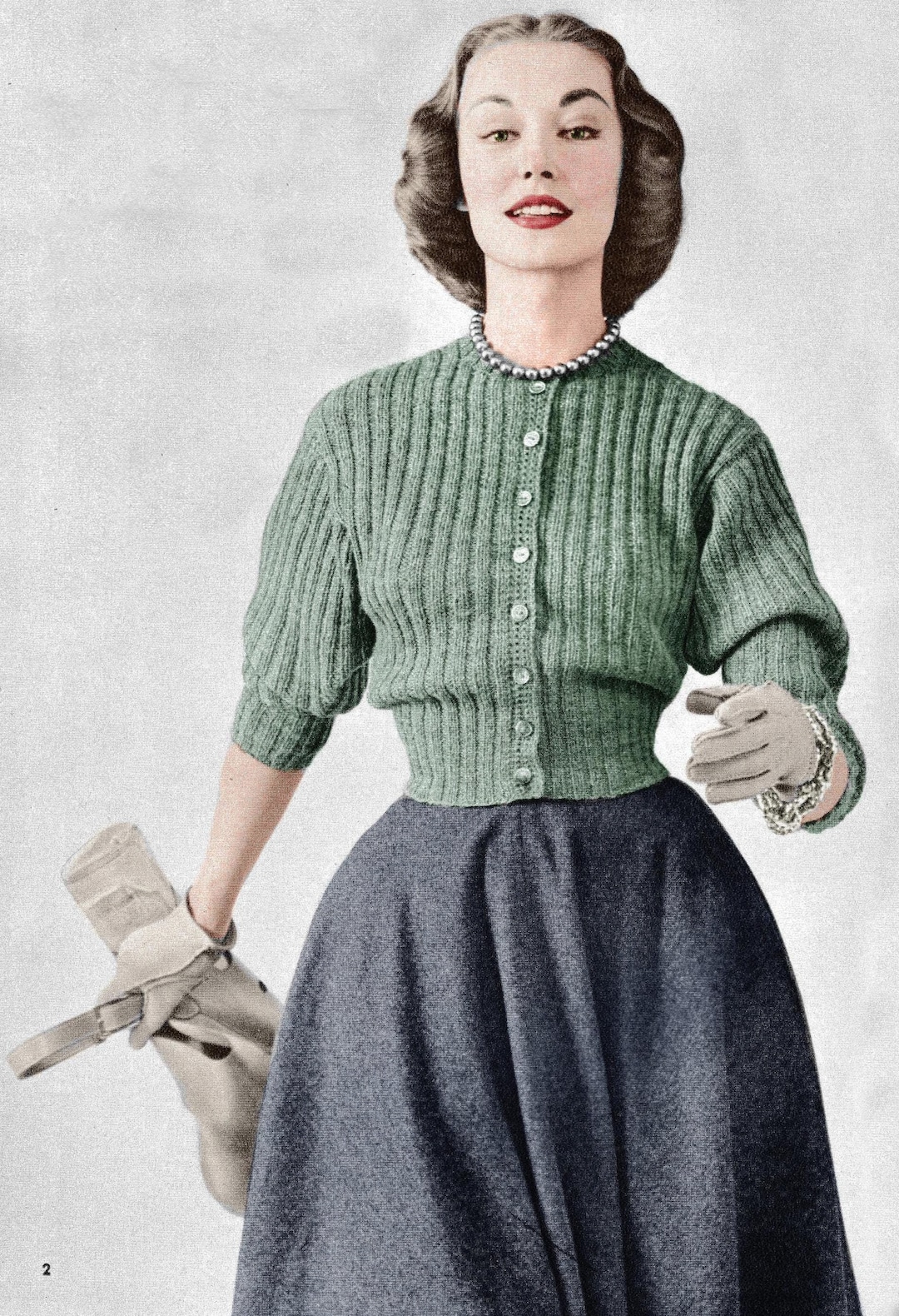 1950s Blousy Cardigan Knitting Pattern - Women's Vintage Casual Ribbed ...
