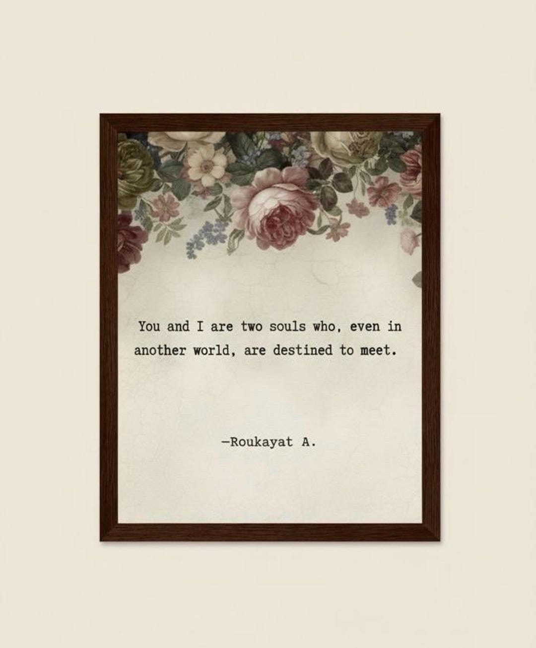 Framed Romantic Poem “two Souls” Boho Floral Art, Printed on Matte ...