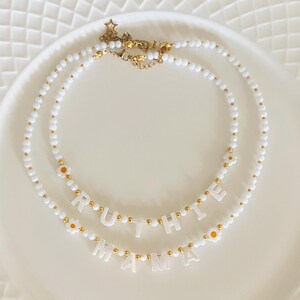Personalized Beaded Name Necklace: Mother of Pearl Letter Necklace - Etsy