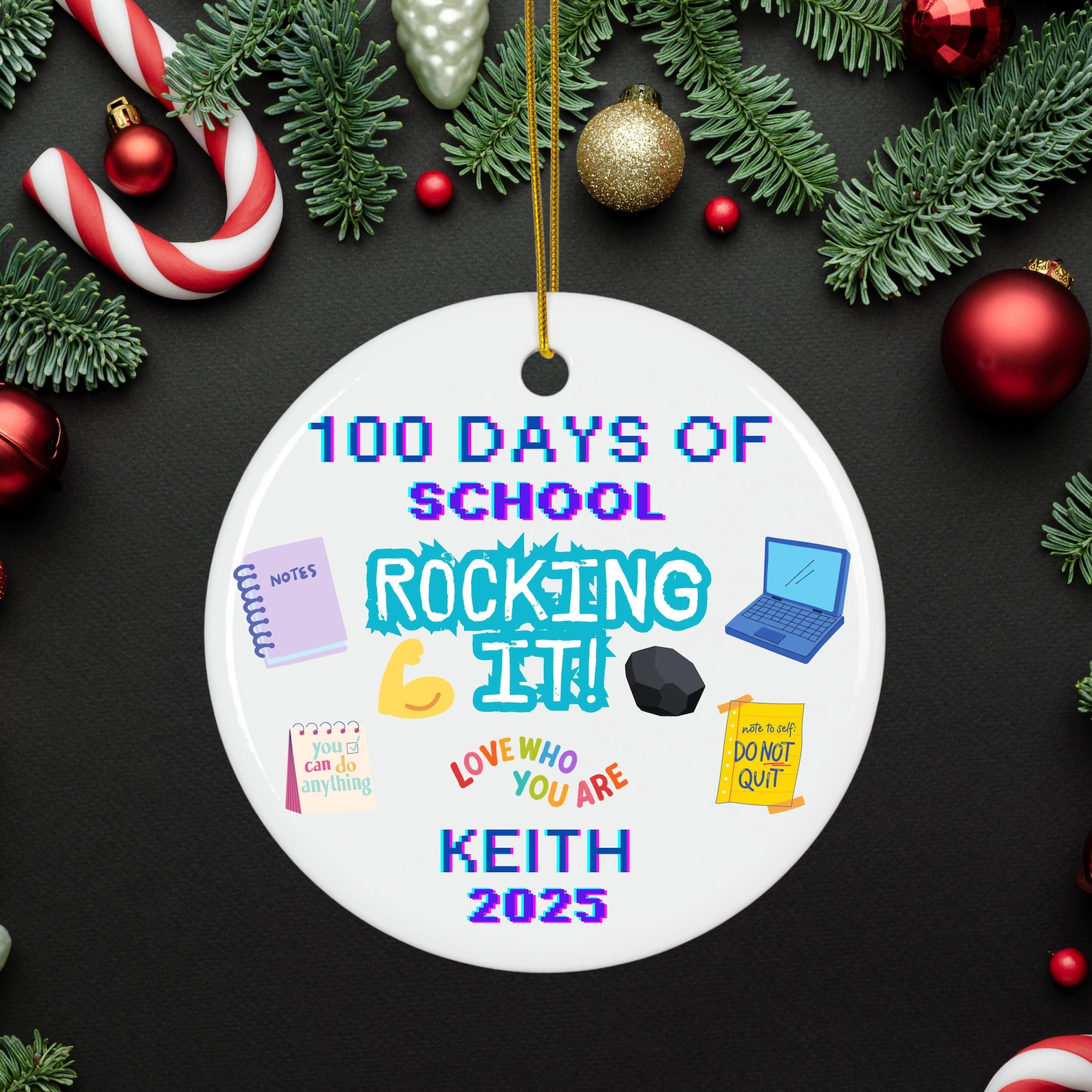 Adorno de 100 días de escuela, adorno de hito escolar personalizado ...