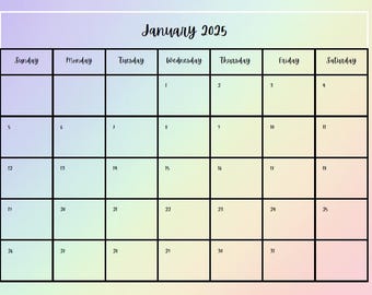 Rainbow Calendar Canva Template 2024-2025, Printable Portrait Calendar ...