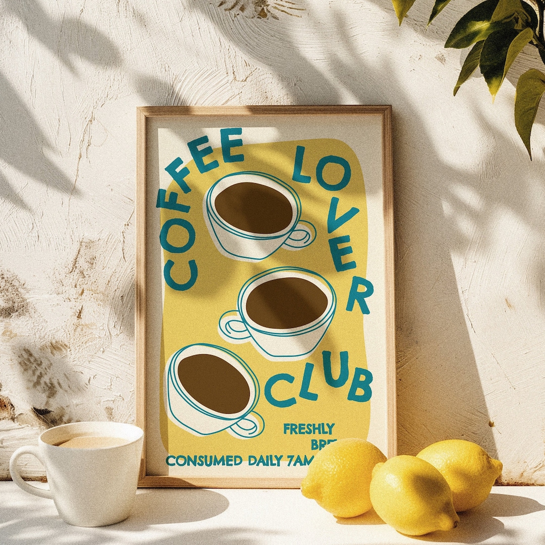 Coffee Lover Club | Coffee Bar Decor | Trendy Kitchen Poster | Retro ...