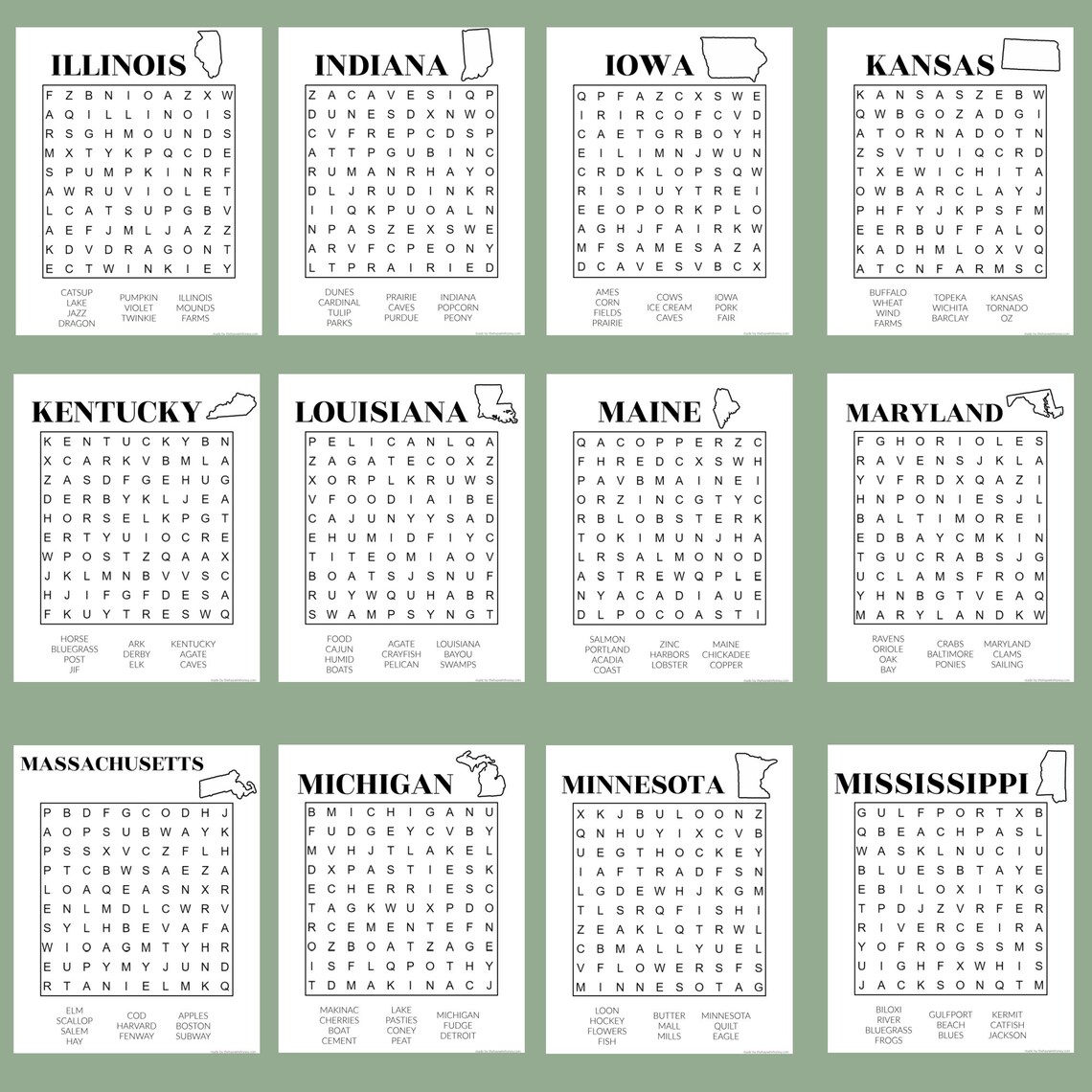 Kids Word Searches, USA 50 States Pack // Printable Puzzles - Etsy