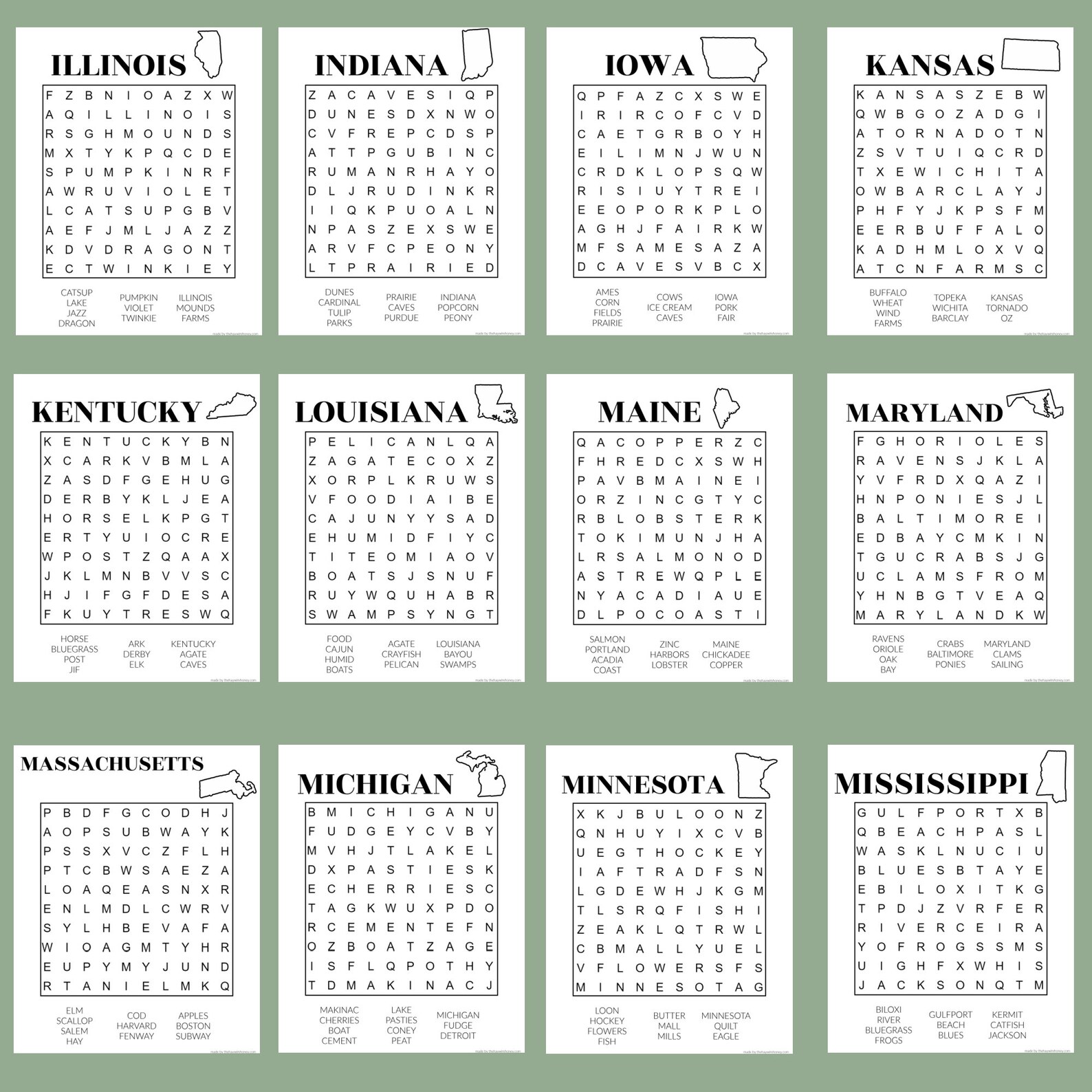 Kids Word Searches, USA 50 States Pack // Printable Puzzles - Etsy