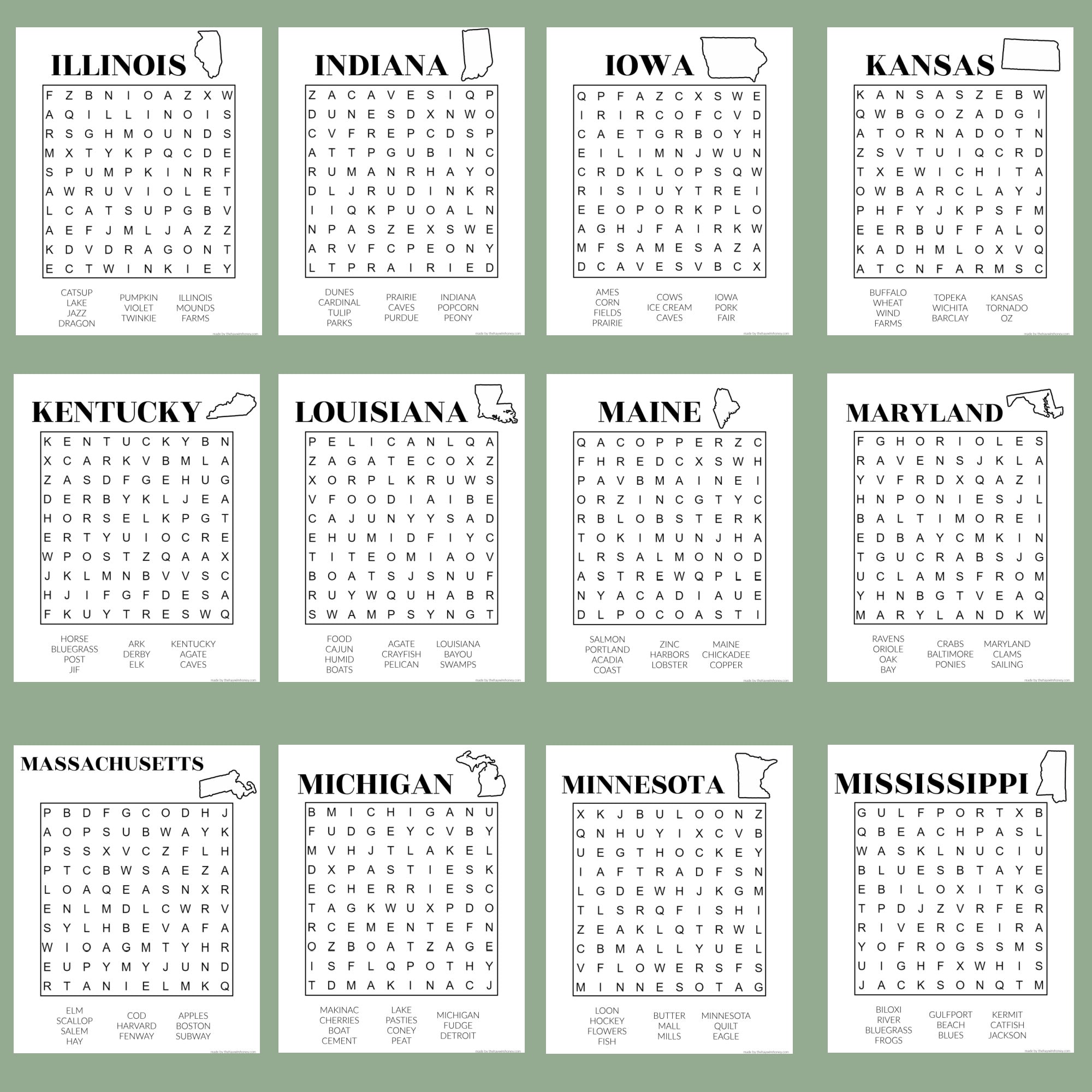 Kids Word Searches, USA 50 States Pack // Printable Puzzles - Etsy