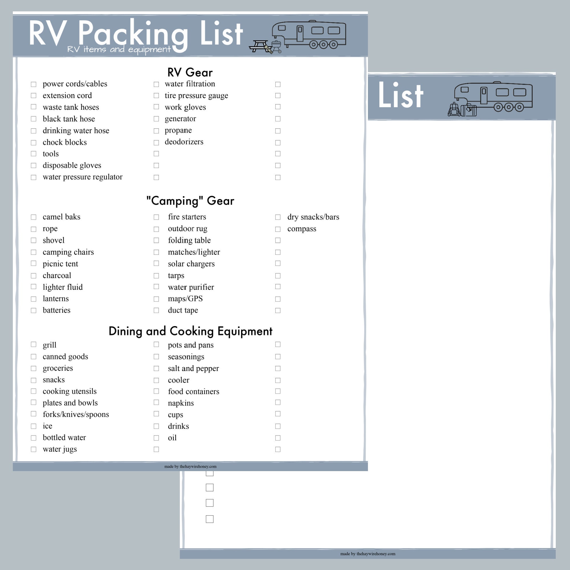 RV Life Packet (A+B) in BLUE // Printable Checklists & Worksheets ...