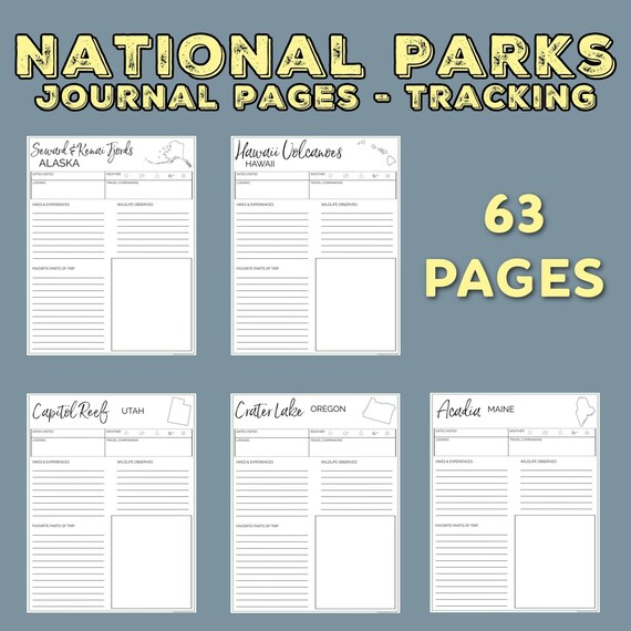 US National Parks Journal Pages // Printable Tracking - Etsy