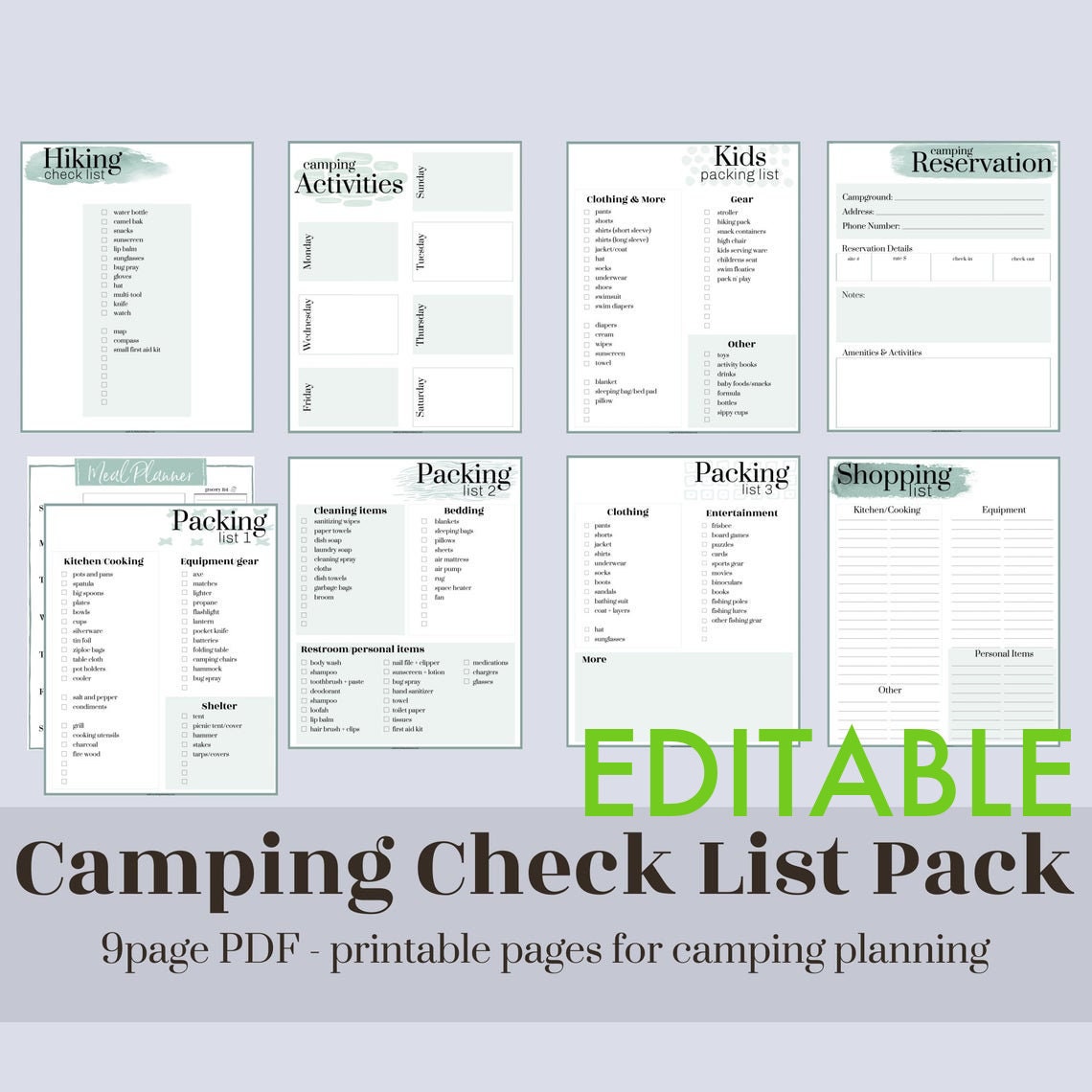 Camping Checklists and Worksheets // Printable PDF Pages - Etsy